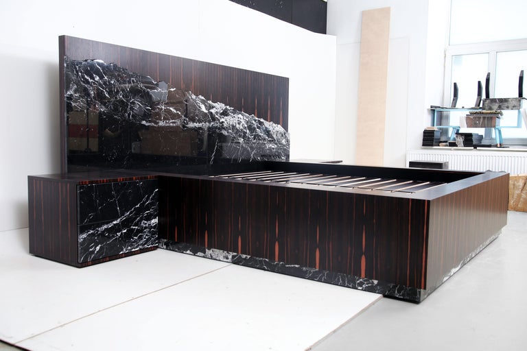 Contemporary Godafoss Marble, Bed Frame with Nightstands, Macassar ...