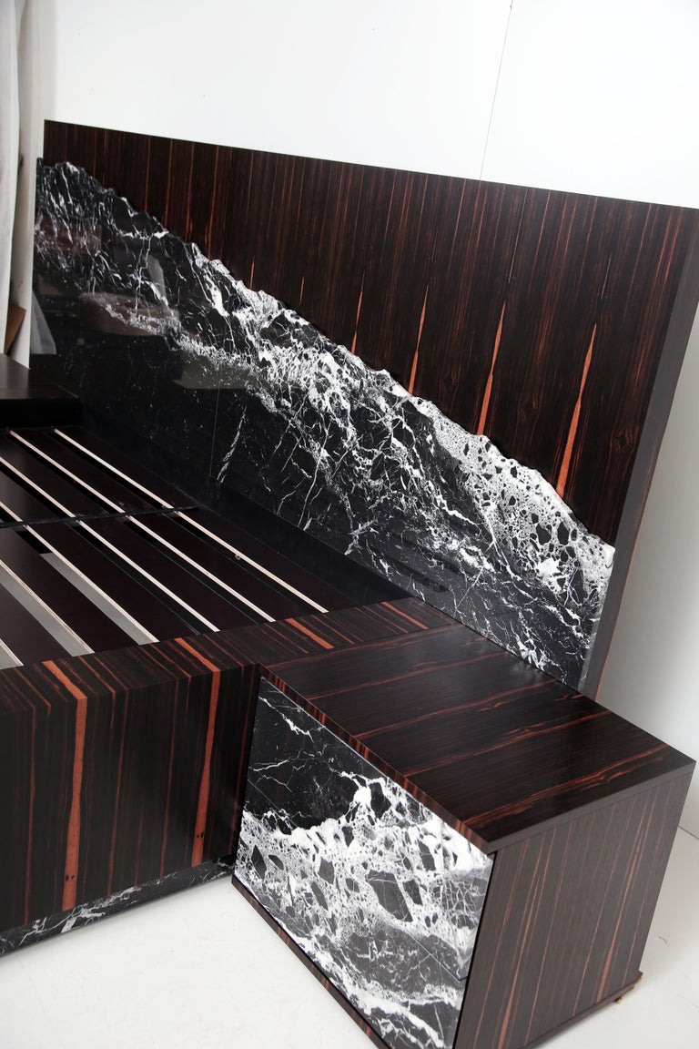 Contemporary Godafoss Marble, Bed Frame with Nightstands, Macassar ...