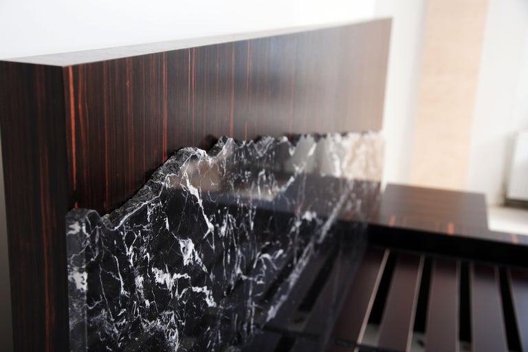 Contemporary Godafoss Marble, Bed Frame with Nightstands, Macassar ...