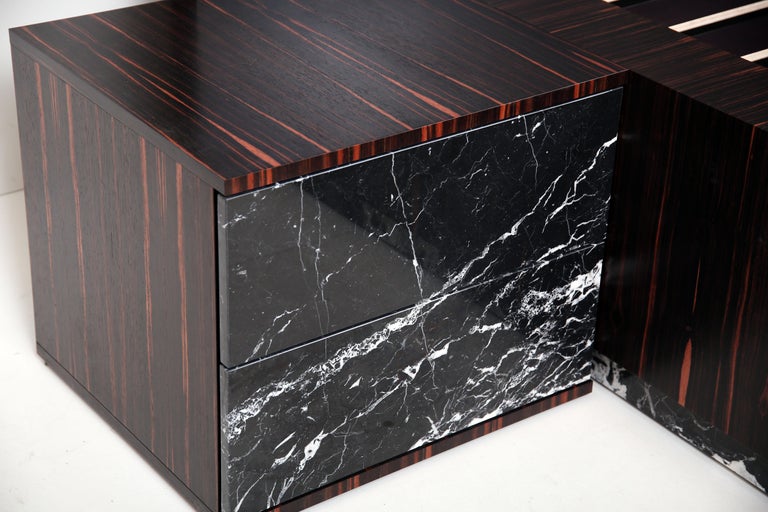 Contemporary Godafoss Marble, Bed Frame with Nightstands, Macassar ...