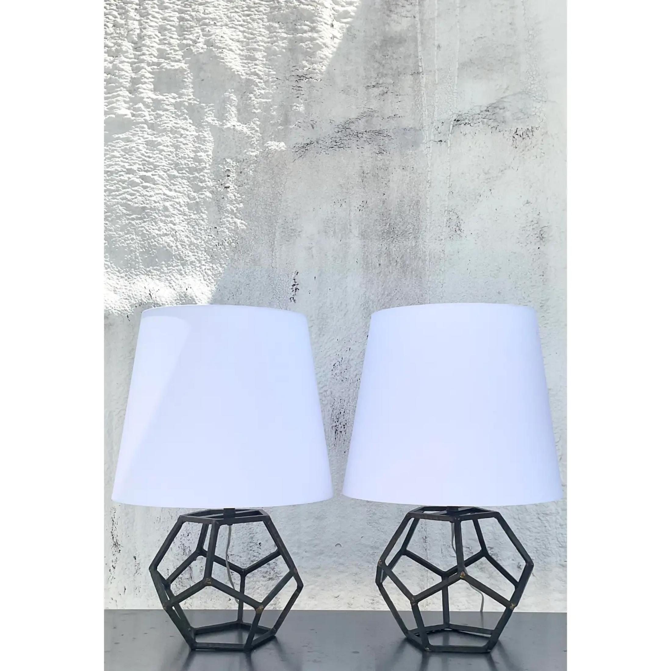 Contemporary Gold Weld Frame Lamps - a Pair For Sale at 1stDibs