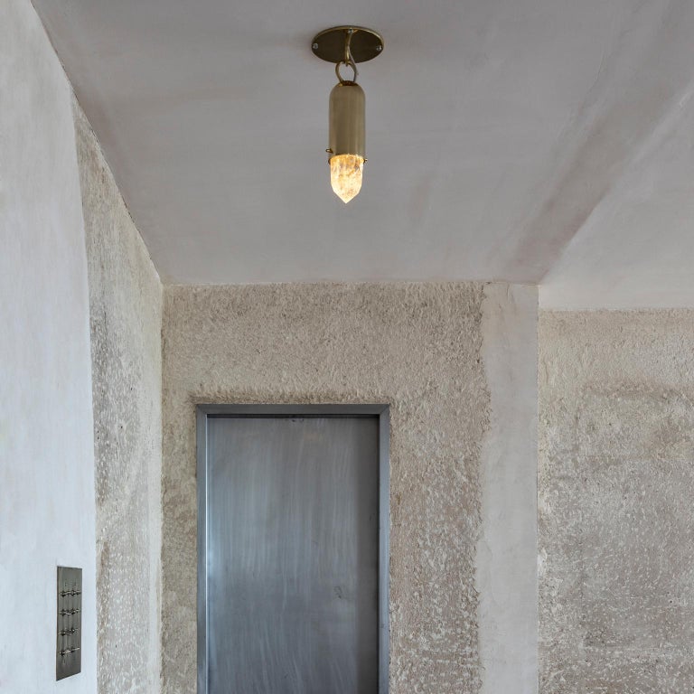 Contemporary Golden Ceiling Light in Cast Brass and Illuminated Raw ...