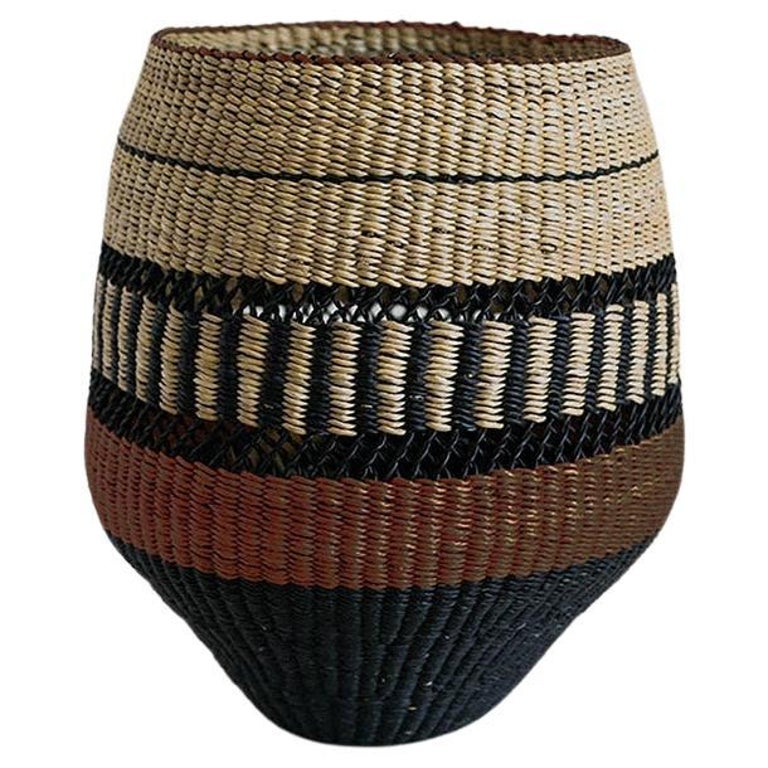 Contemporary Ethnic Handwoven Straw Basket Vase Natural Earth Brown and ...