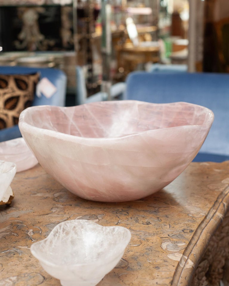 Contemporary Grand Scale Carved Rose Quartz Crystal Bowl For Sale at ...