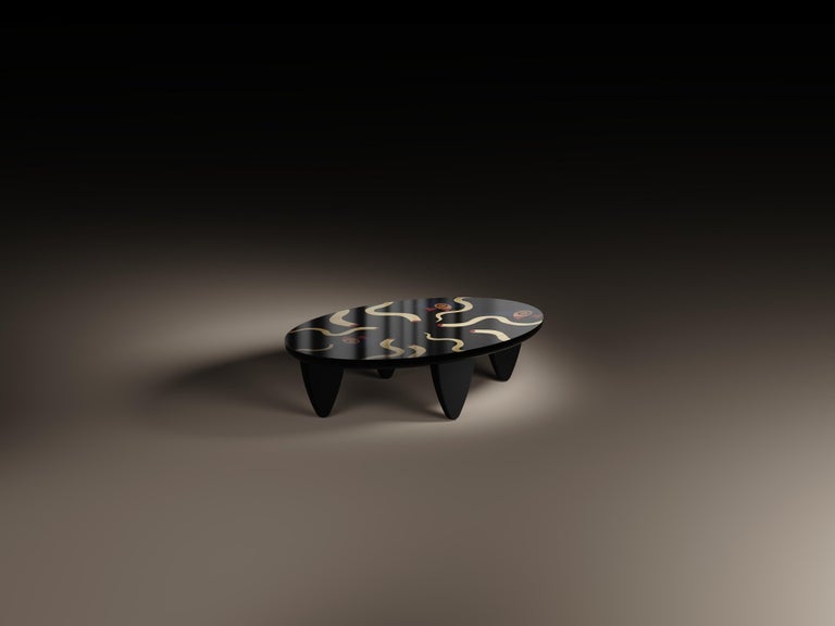 Contemporary Organic Miro Inspo Oval Center Coffee Table Wood Marquetry ...