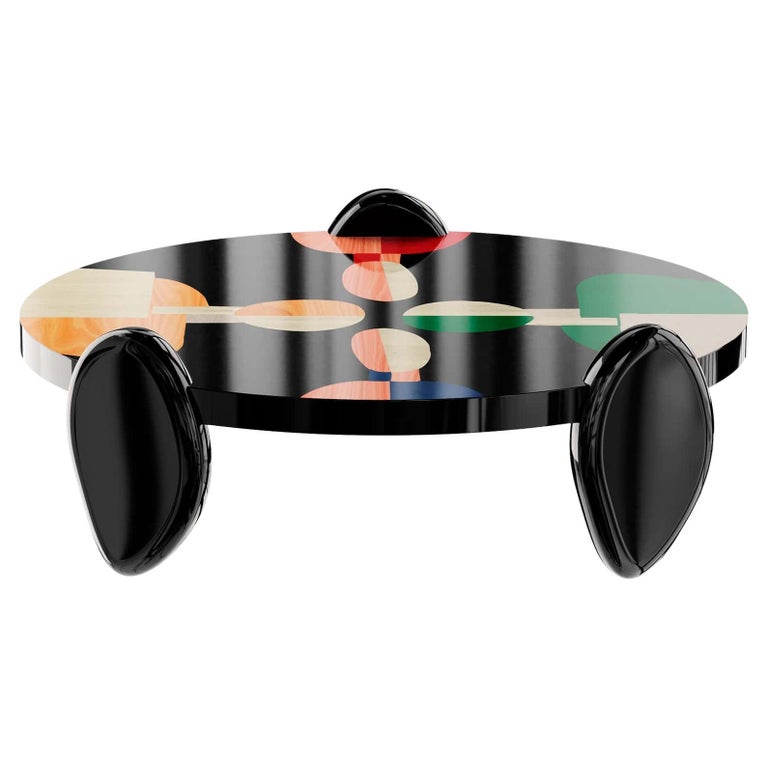 Contemporary Graphic Pattern Oval Center Coffee Table Wood Marquetry ...