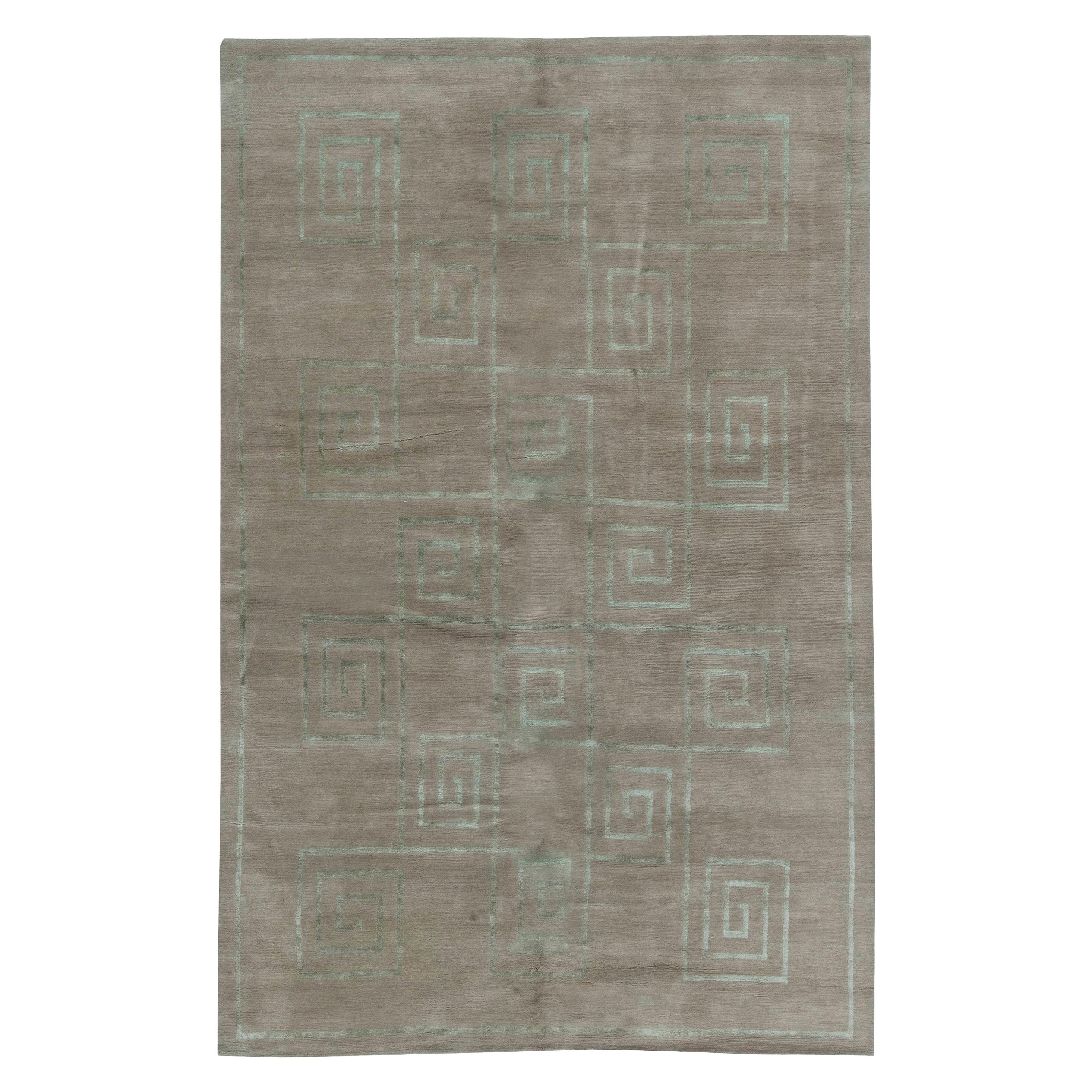 Greek Key Design High Low Rug in Gold Charcoal For Sale at 1stDibs