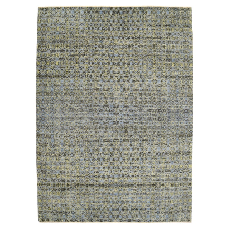 Contemporary Green and Blue Abstract Carpet – 6’x9’ For Sale at 1stDibs