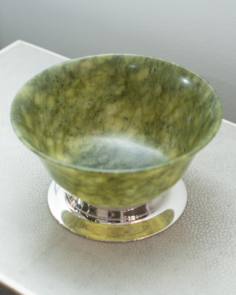 Contemporary Green Jade Bowl on Handmade Sterling Silver Base For Sale ...