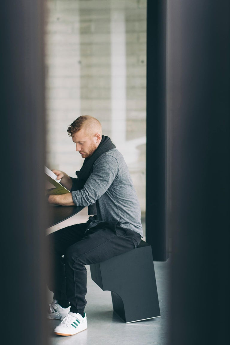 Contemporary block arch stool side table, green stained oak wood ...