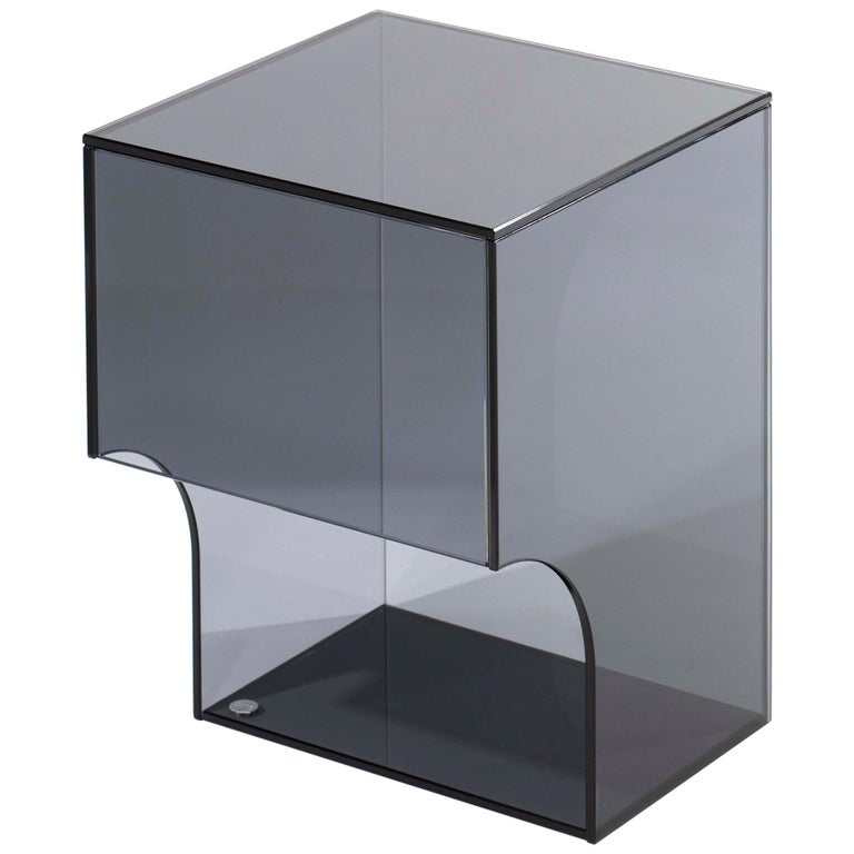 Contemporary minimalist arch side table, dark grey glass, Belgian ...