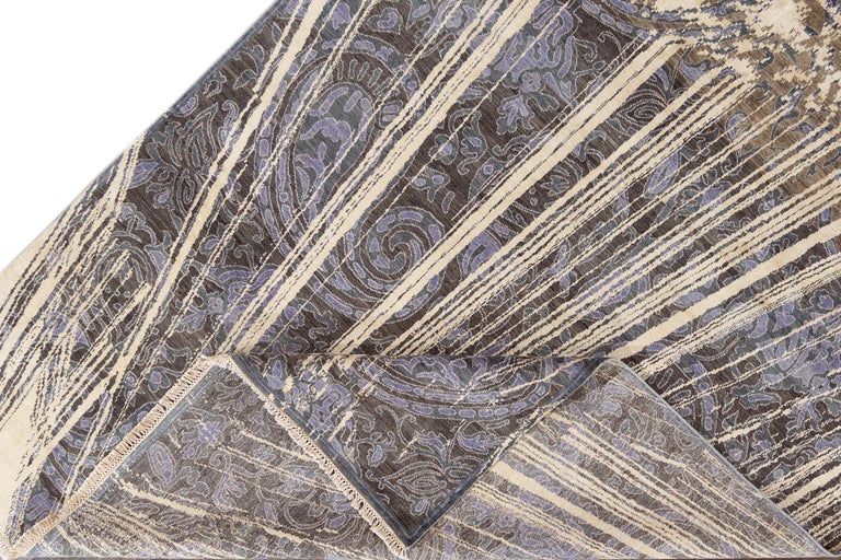 Contemporary Grey Tibetan-Style Silk Area Rug For Sale at 1stDibs