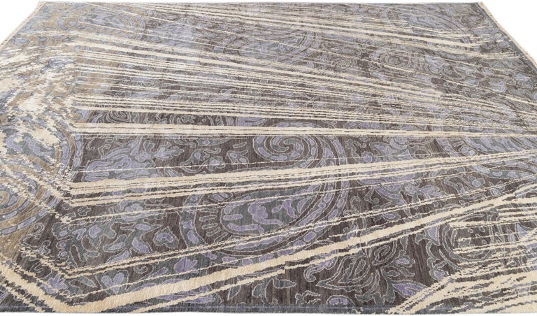 Contemporary Grey Tibetan-Style Silk Area Rug For Sale at 1stDibs