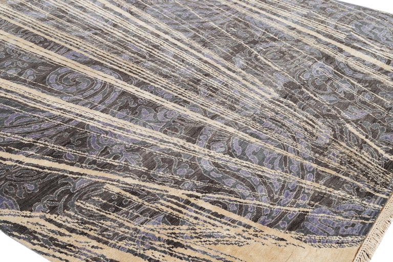 Contemporary Grey Tibetan-Style Silk Area Rug For Sale at 1stDibs