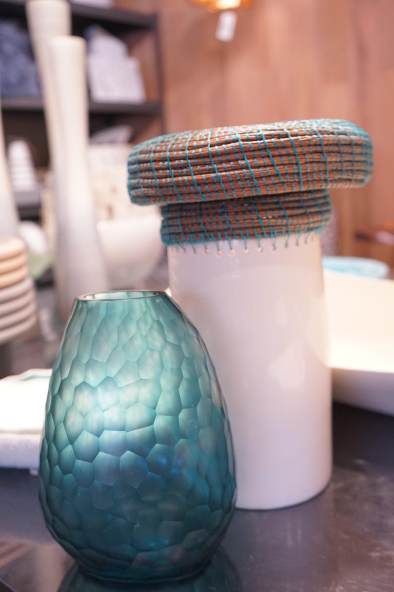 Contemporary Guaxs Azure Tall Otavalo Oval Glass Vase For Sale at 1stDibs