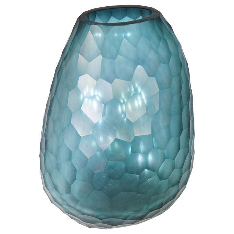Contemporary Guaxs Azure Tall Otavalo Oval Glass Vase For Sale at 1stDibs