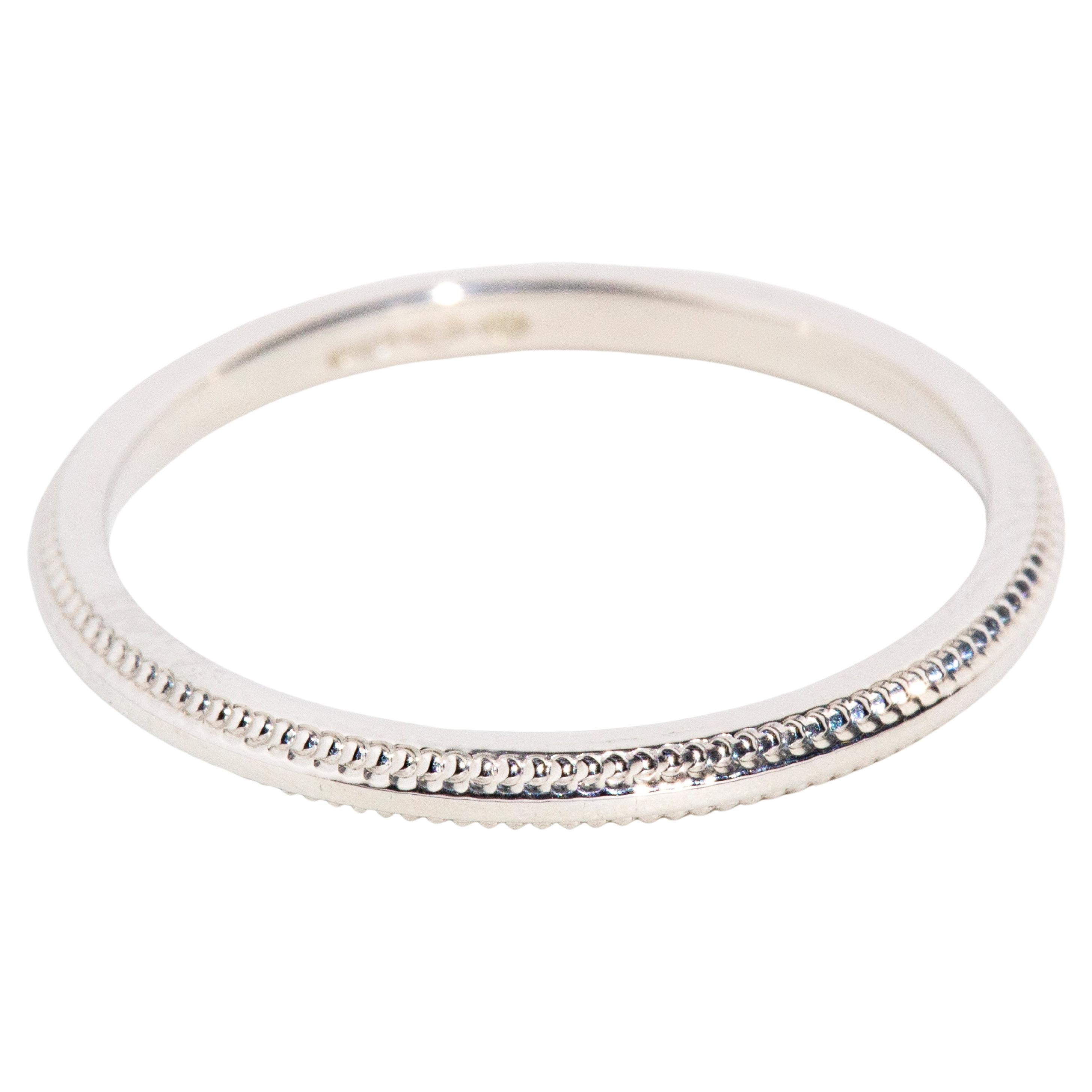 Contemporary Hallmarked Beaded Edge Minimalist Platinum Stacking Band ...