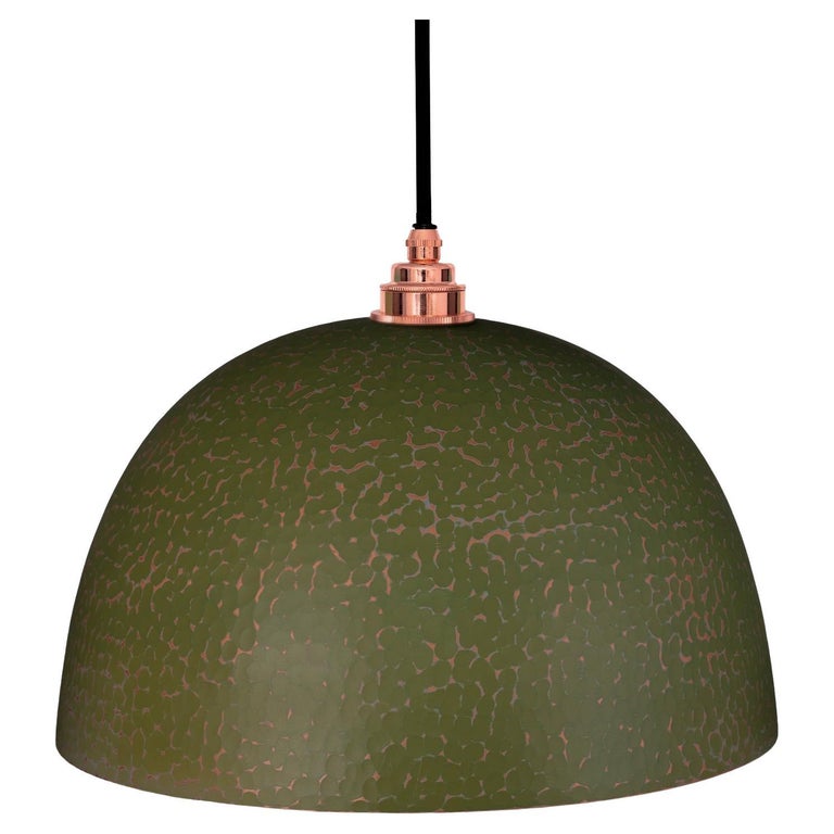 Contemporary Hand Beaten Lamp in Earthy Moss Green and Polished Copper ...