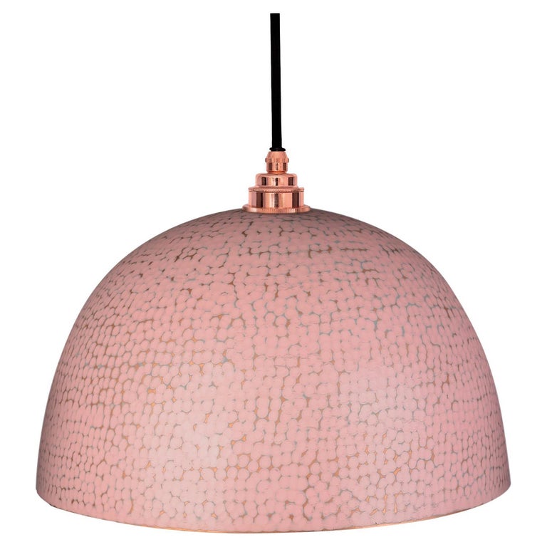 Contemporary Hand Beaten Lamp in Lush Coral and Polished Copper For ...