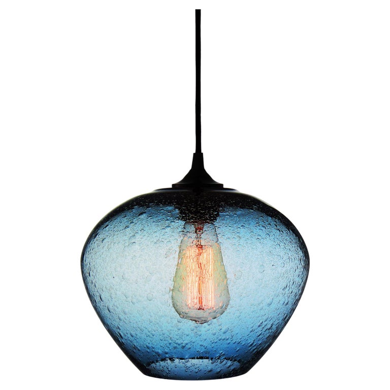 Contemporary Hand Blown Pendant Lamp in Alluring Blue Rustic Finish For ...