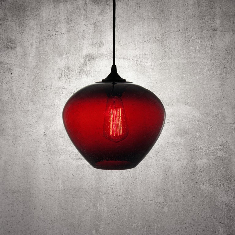 Contemporary Hand Blown Pendant Lamp in Blood Red Rustic Finish For ...