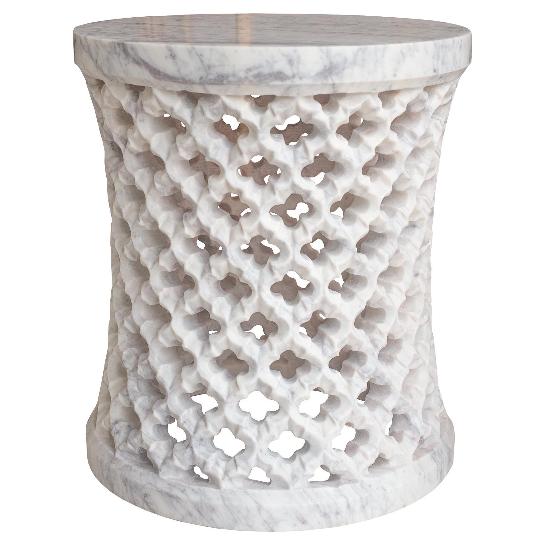 Contemporary Hand Carved White Marble Jali Table For Sale at 1stDibs