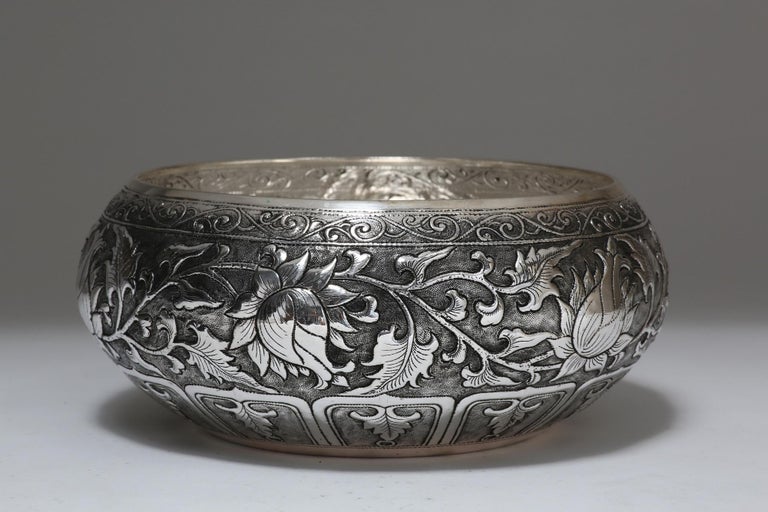Contemporary Hand-Worked Solid Silver Bowl, Chinese Floral Motif ...
