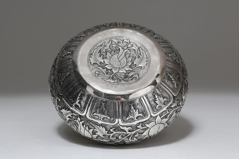 Contemporary Hand-Worked Solid Silver Bowl, Chinese Floral Motif ...
