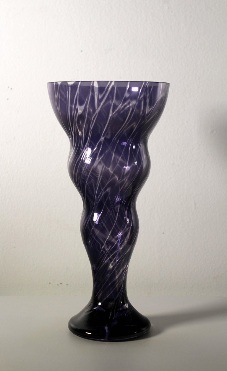 Contemporary Handblown Glass Vase Indigo with Swirl Design For Sale at ...