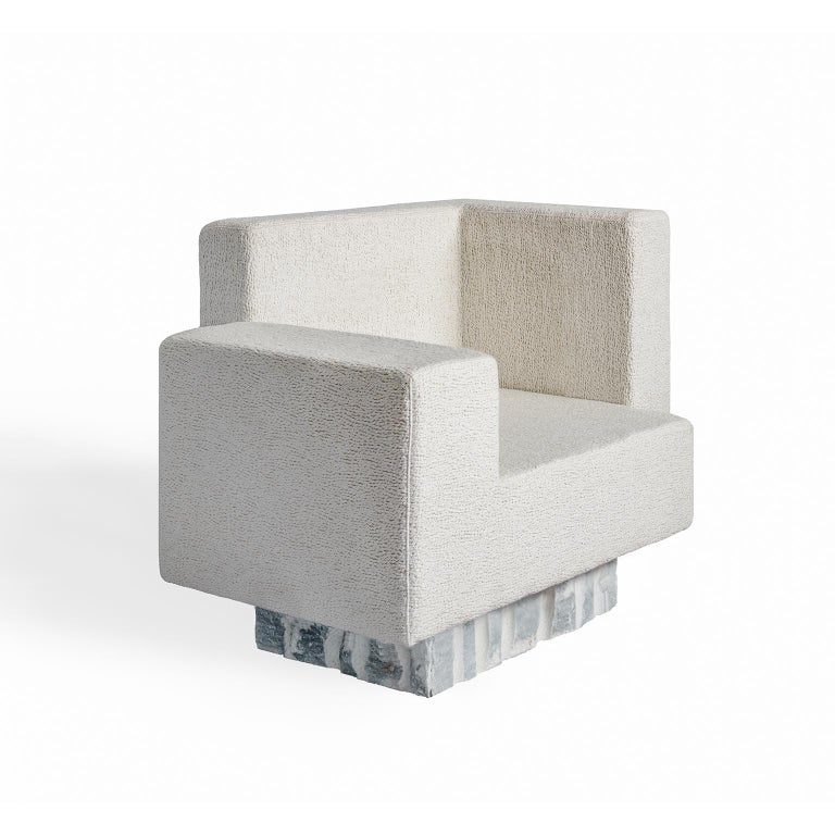 Contemporary Handcrafted Geometric Armchair "Paeon" Rough Marble Base ...
