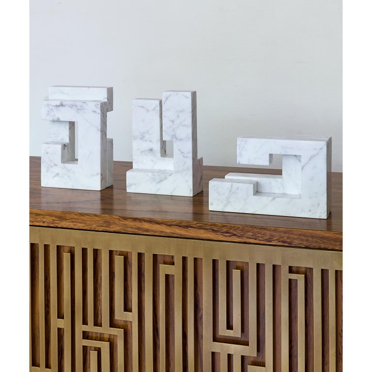 Contemporary Handcrafted Geometric Bookend "Tropi 1" in Solid Marble by ...