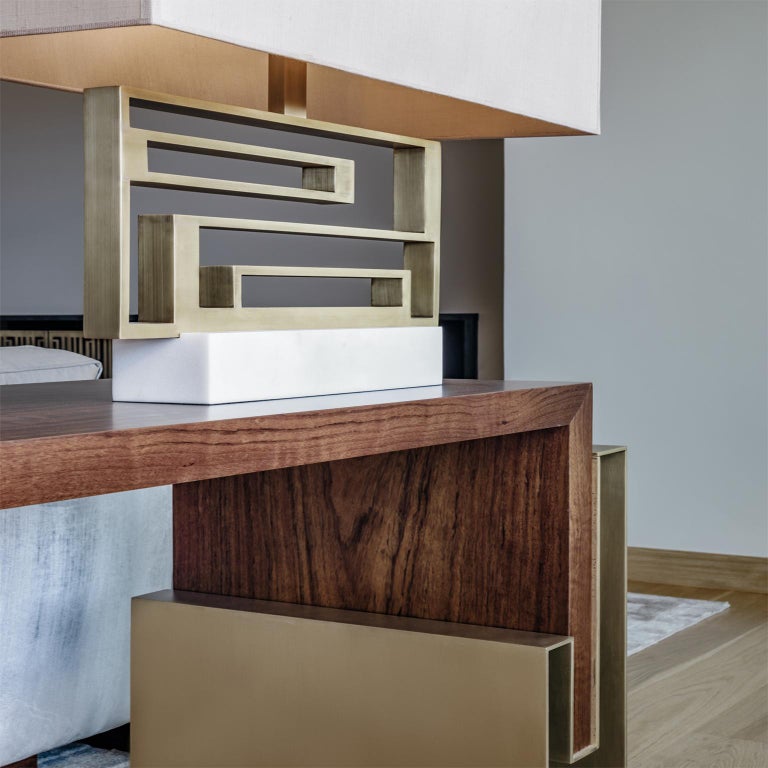 Contemporary Handmade Geometric Table Lamp "Horus", Brass and Marble by ...