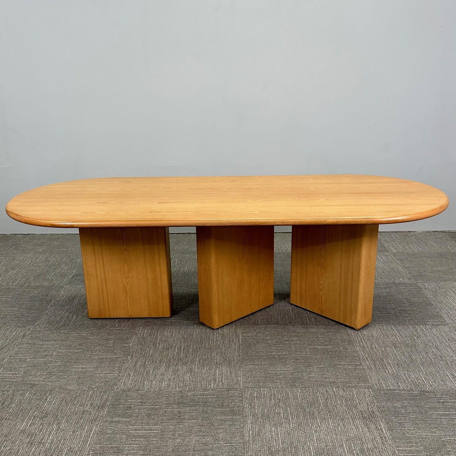Contemporary Handcrafted Oval Dining Table, Solid Oak, Modern Pedestal ...