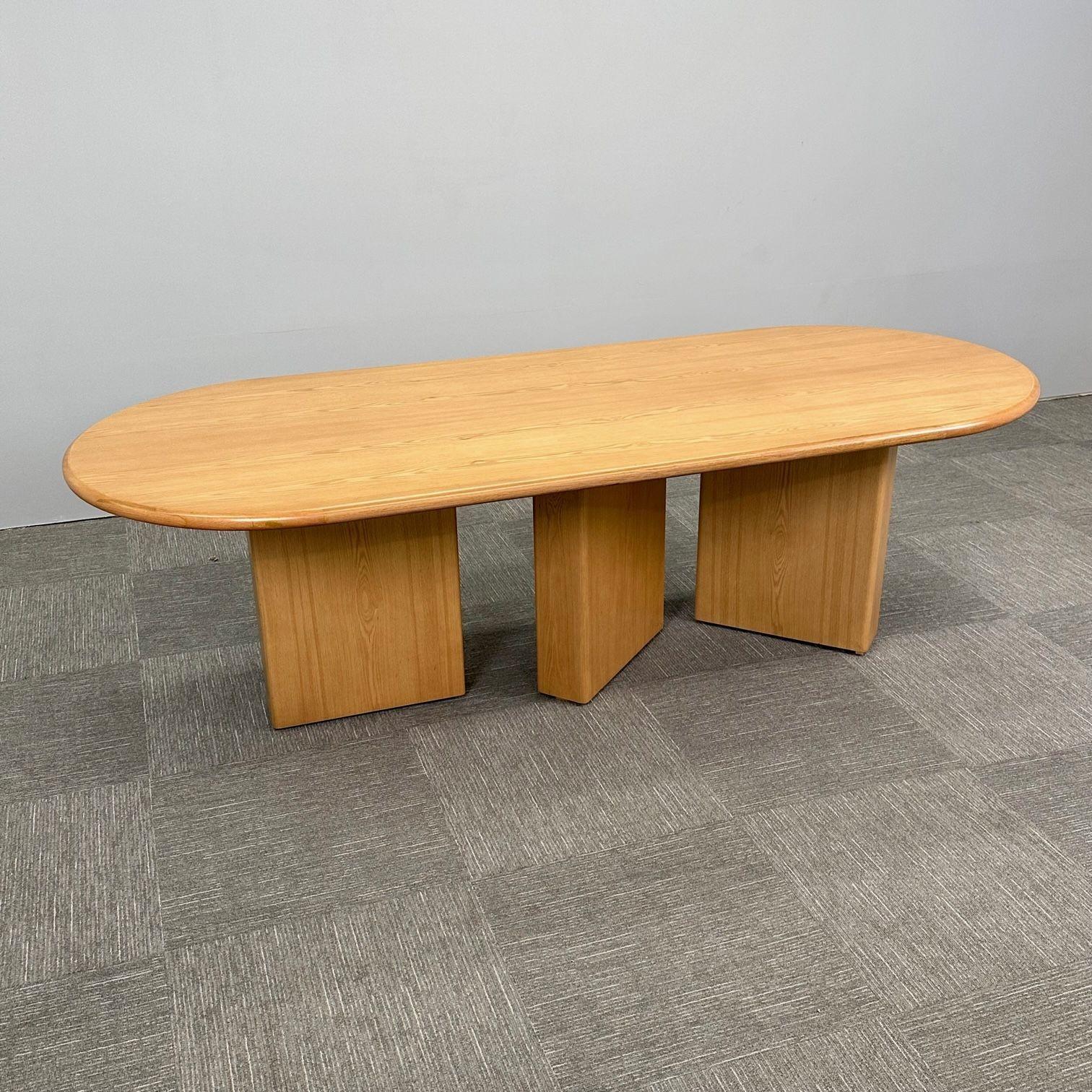 Contemporary Handcrafted Oval Dining Table, Solid Oak, Modern Pedestal ...