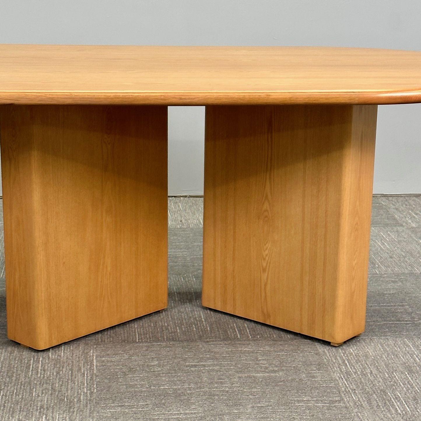 Contemporary Handcrafted Oval Dining Table, Solid Oak, Modern Pedestal ...