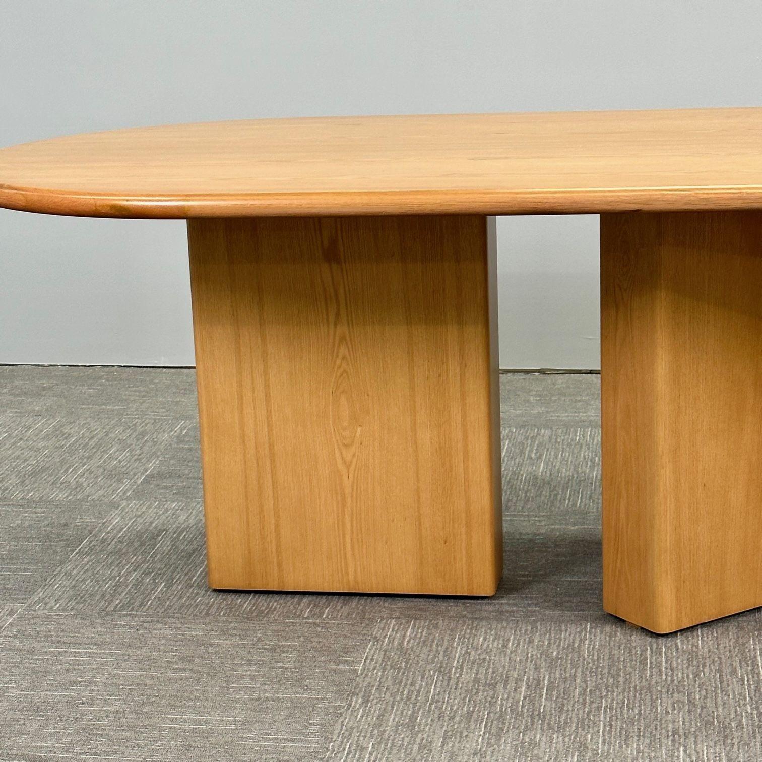 Contemporary Handcrafted Oval Dining Table, Solid Oak, Modern Pedestal ...