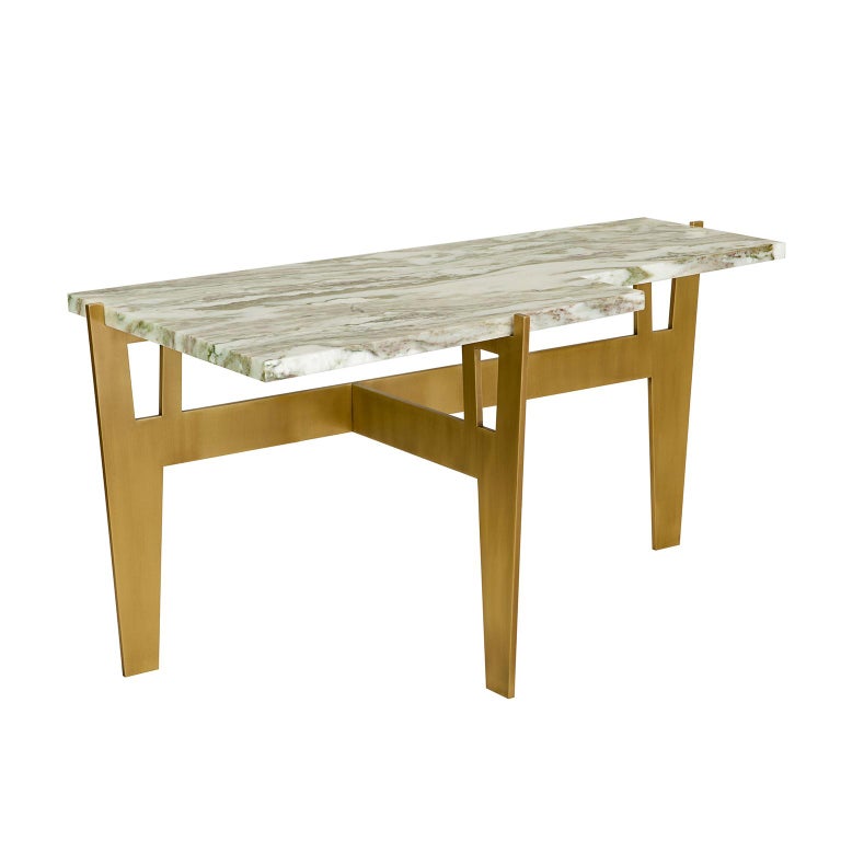 Contemporary Handmade Side Table "Anisetus" Brass Base and Marble Top ...