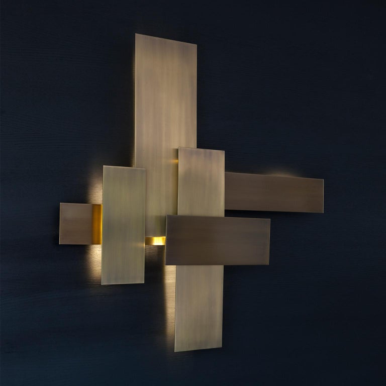 Contemporary Handmade Wall Lamp "Tymphe" in Brass Rectangular Layers by ...