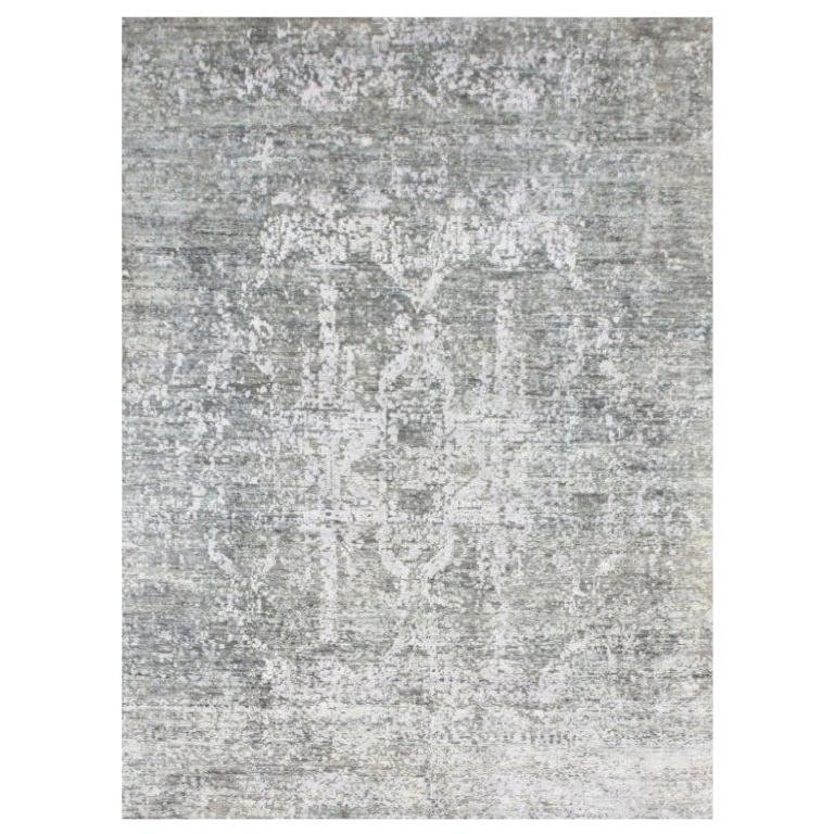 Contemporary Silk and Wool Rug, Abstract Design over Green, Gray and ...