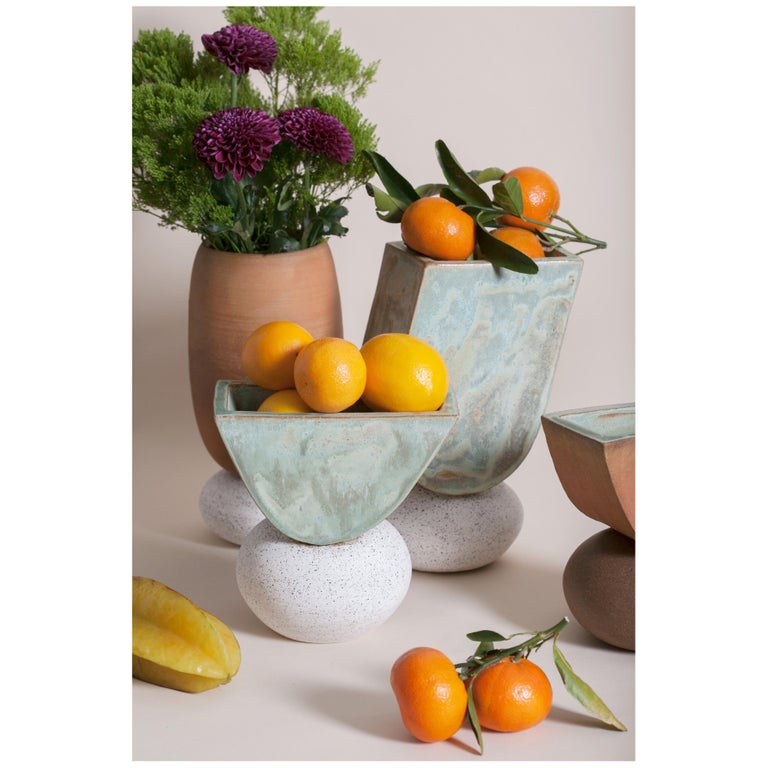 Contemporary Handmade Ceramic Ash Vase Small, Green and White For Sale ...