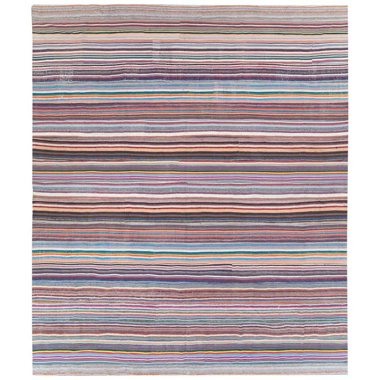 Contemporary Handmade Colorful Turkish Oversize Square Flat-Weave Rug ...