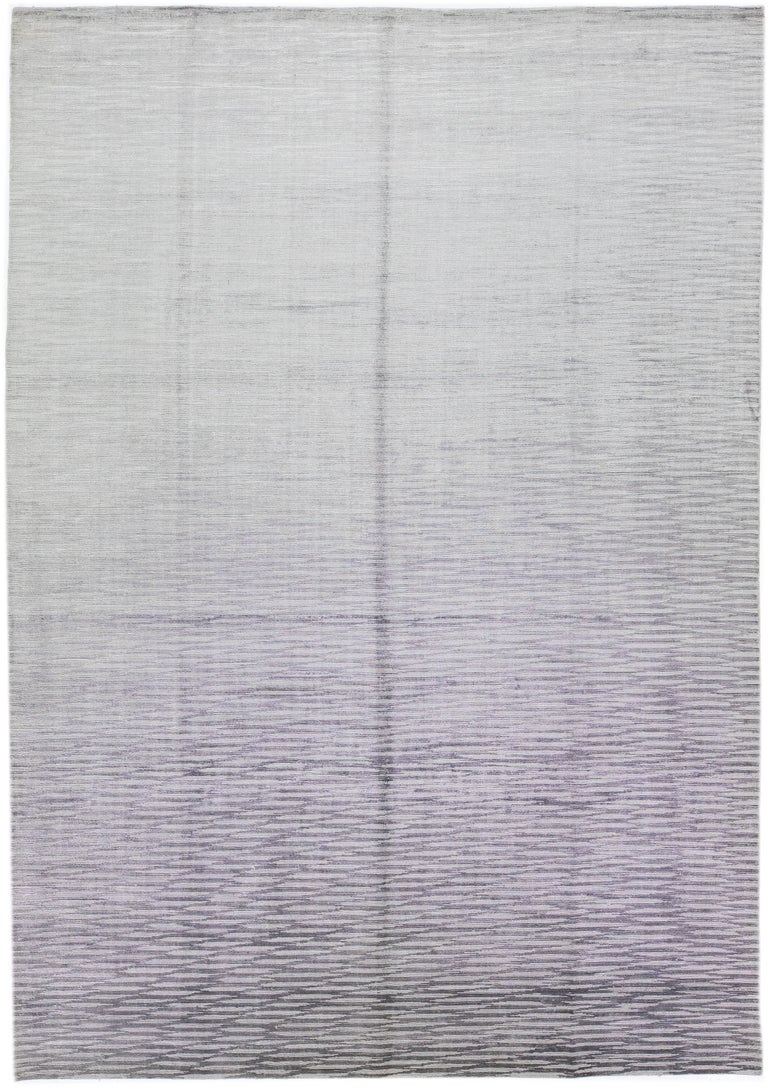 Contemporary Handmade Gray Wool and Silk Rug With Abstract Pattern For ...