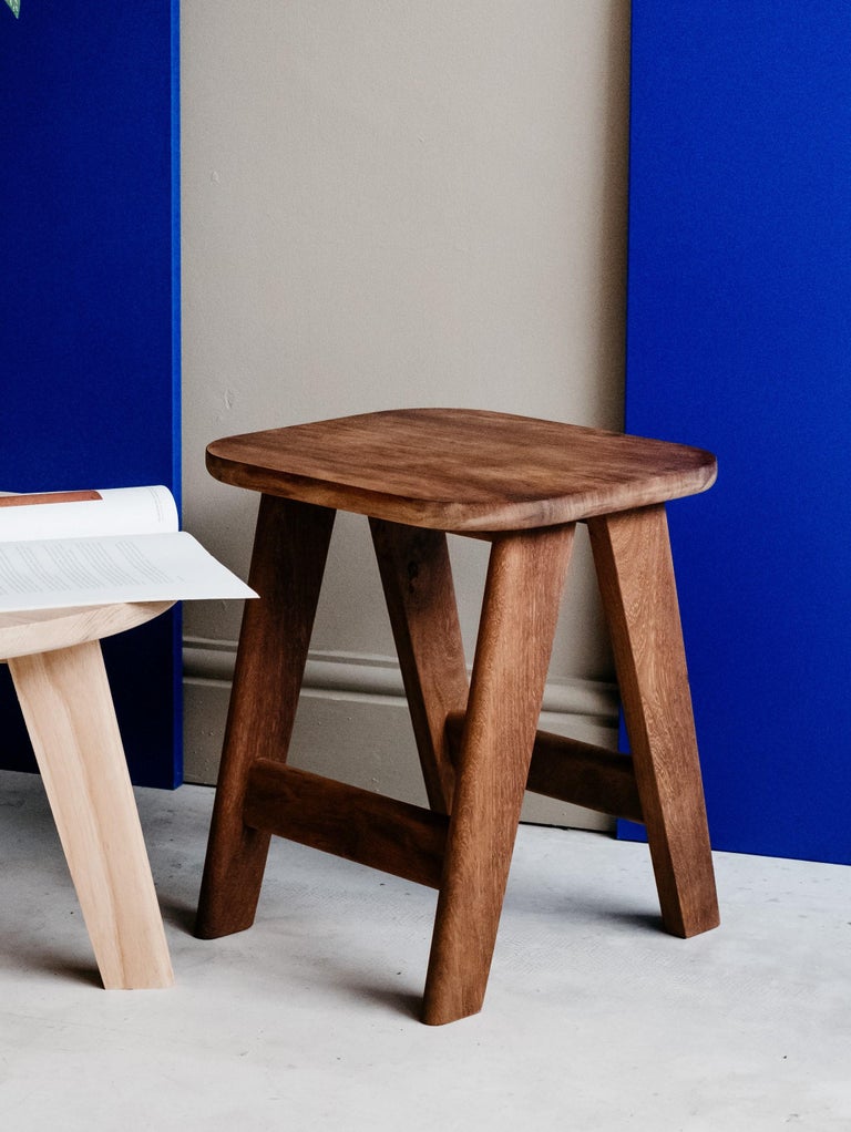 Contemporary Handmade Iroko Low Stool For Sale at 1stDibs