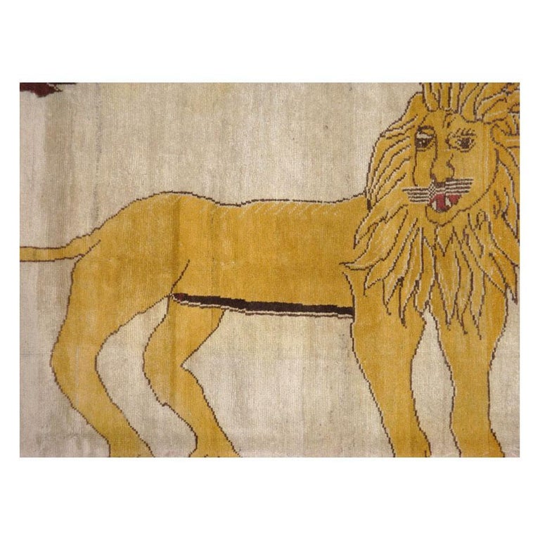 Contemporary Handmade Persian Gabbeh Pictorial Lion Accent Rug at 1stDibs