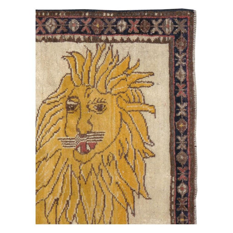 Contemporary Handmade Persian Gabbeh Pictorial Lion Accent Rug at 1stDibs