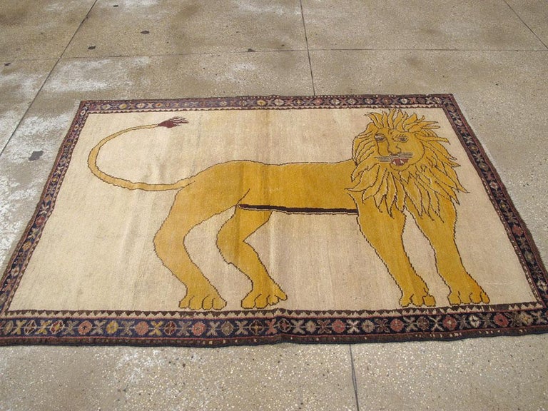 Contemporary Handmade Persian Gabbeh Pictorial Lion Accent Rug at 1stDibs