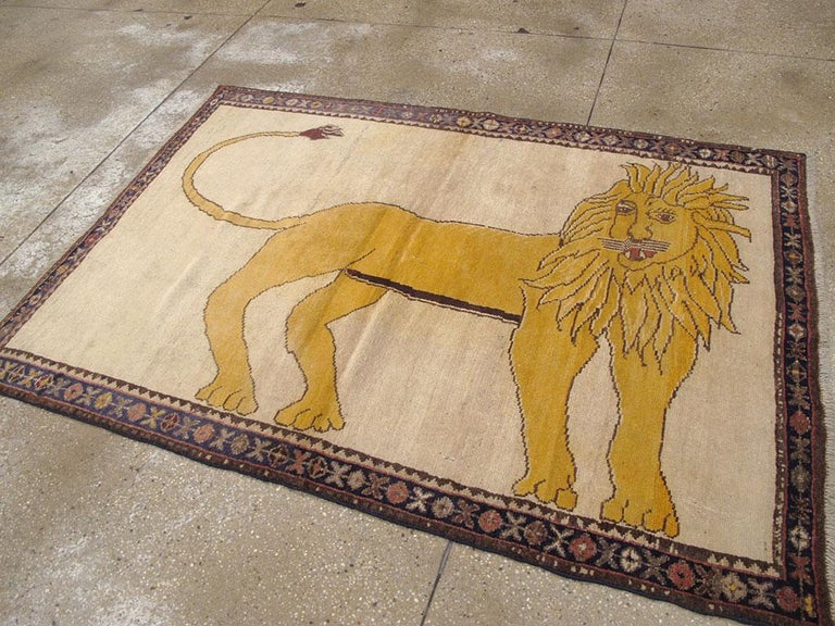 Contemporary Handmade Persian Gabbeh Pictorial Lion Accent Rug at 1stDibs