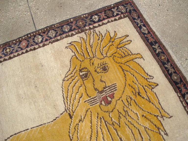 Contemporary Handmade Persian Gabbeh Pictorial Lion Accent Rug at 1stDibs