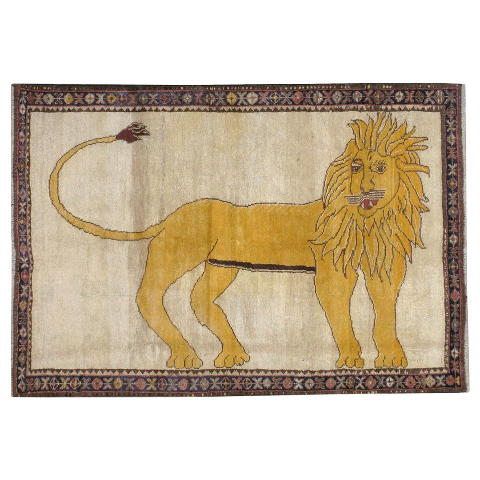 Contemporary Handmade Persian Gabbeh Pictorial Lion Accent Rug at 1stDibs