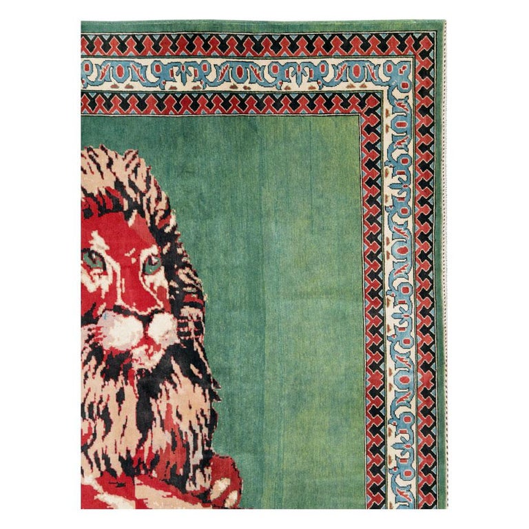 Contemporary Handmade Pictorial Room Size Rug of a Resting Lion For ...
